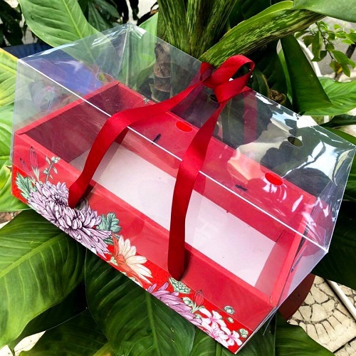 Hộp để Trái Câyquà Tặng Có Quai Xách Màu đỏ Hoa Văn Mẫu đơn Kích Thước 36 X21x15 Cmhộp TÂm